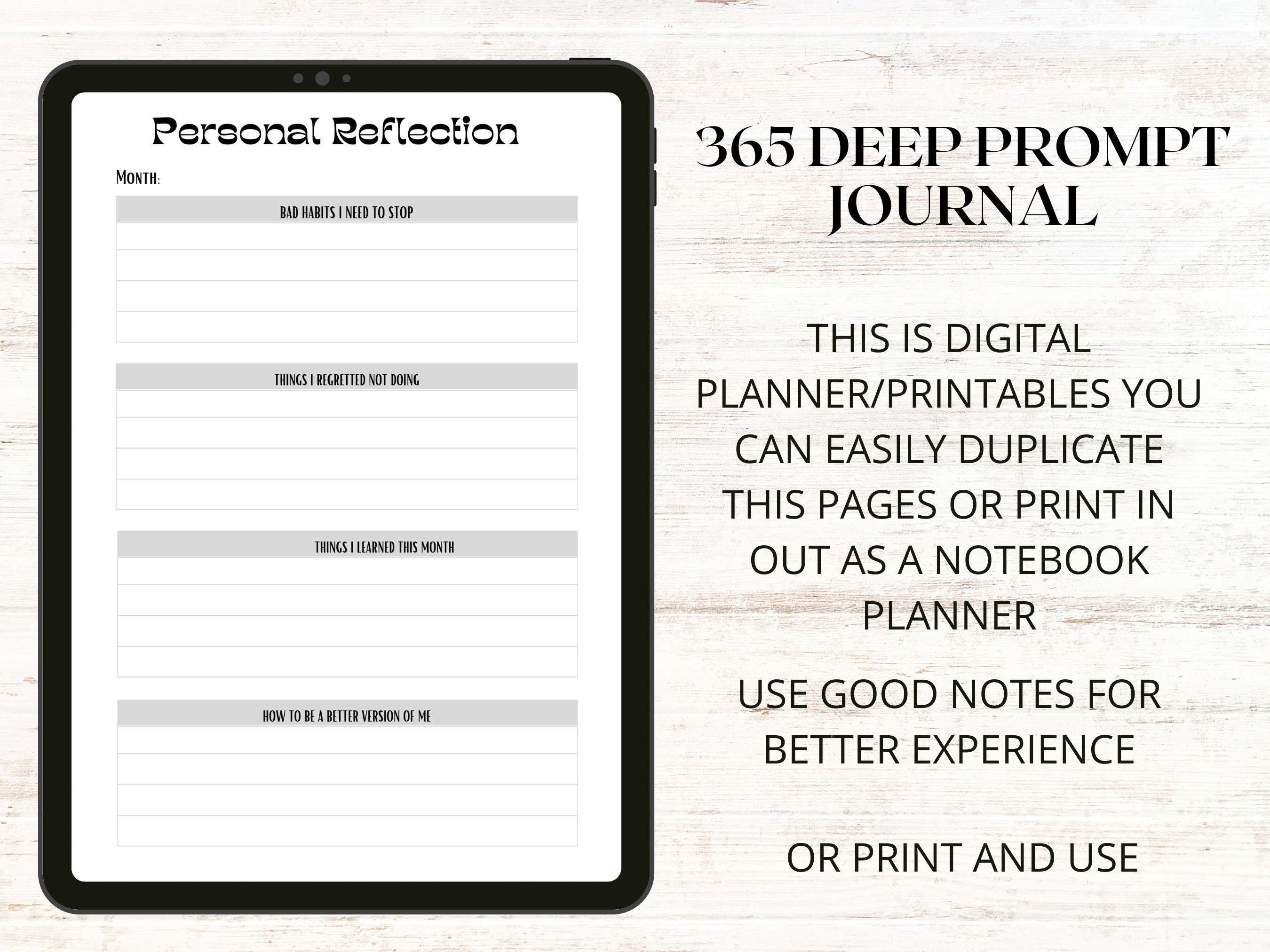 365 Prompts Journal, Deep Thought Writing Prompts, 5 Minute Journal ...