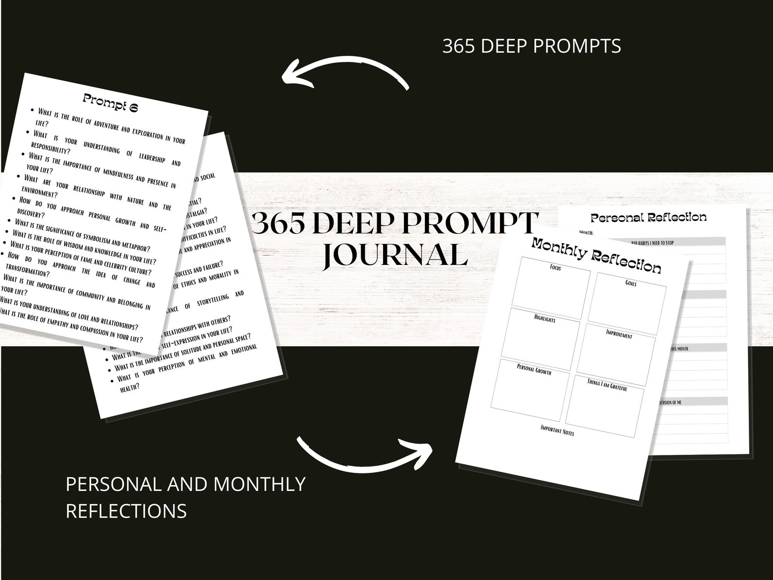 365 Prompts Journal, Deep Thought Writing Prompts, 5 Minute Journal ...