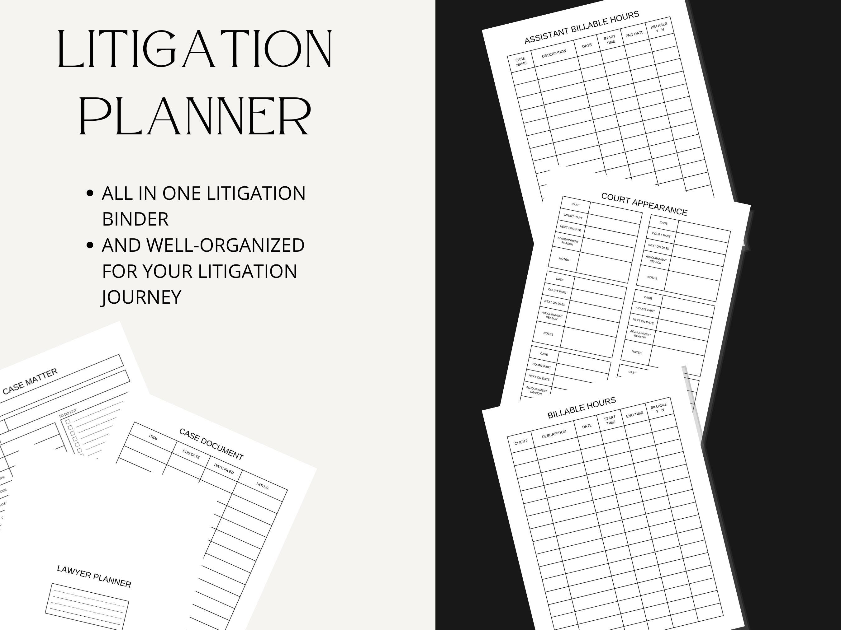 Litigation Binder, Case Management, Paralegal Litigation Tracker, Legal ...