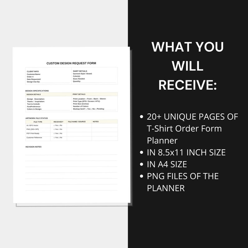 T-shirt Order Form, Fillable Printable Invoice, Tee Shirt Sales ...