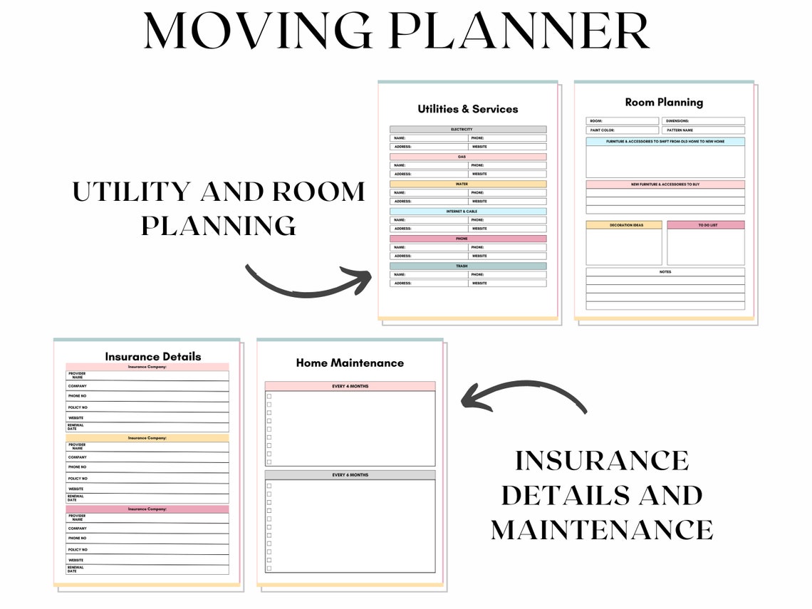 Moving Checklist, Moving Planner, Moving Binder, Moving Organization ...