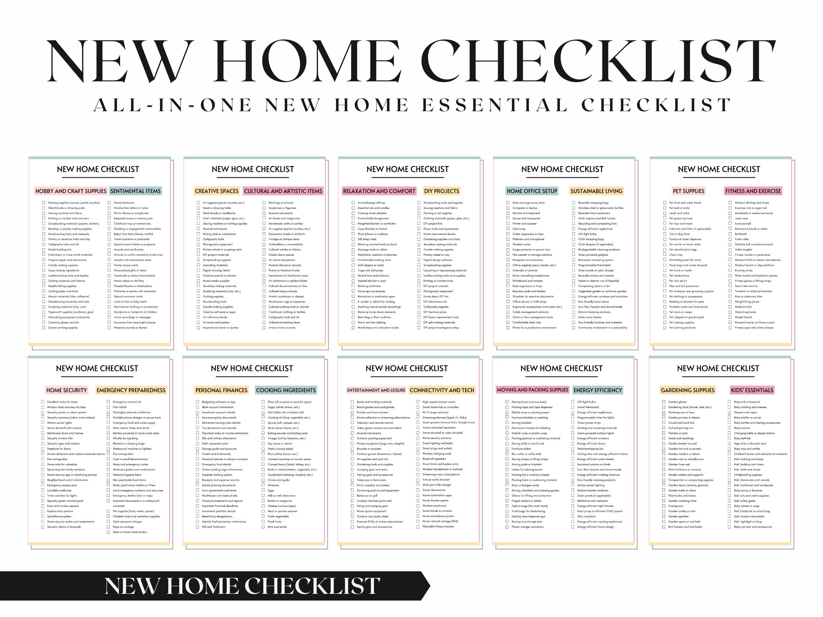 New Home Essentials Checklist, New Home Checklist, Home Checklist, Home ...
