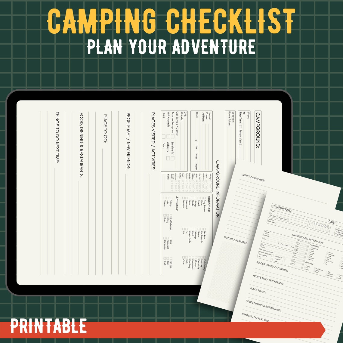 Camping Planner Checklist Tent Glamping Check List Binder Minimal ...