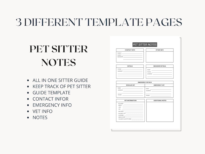 Pet Sitter Guide Template, Printable Dog Sitter Instructions, Pet Care Checklist, Dog Sitter ...