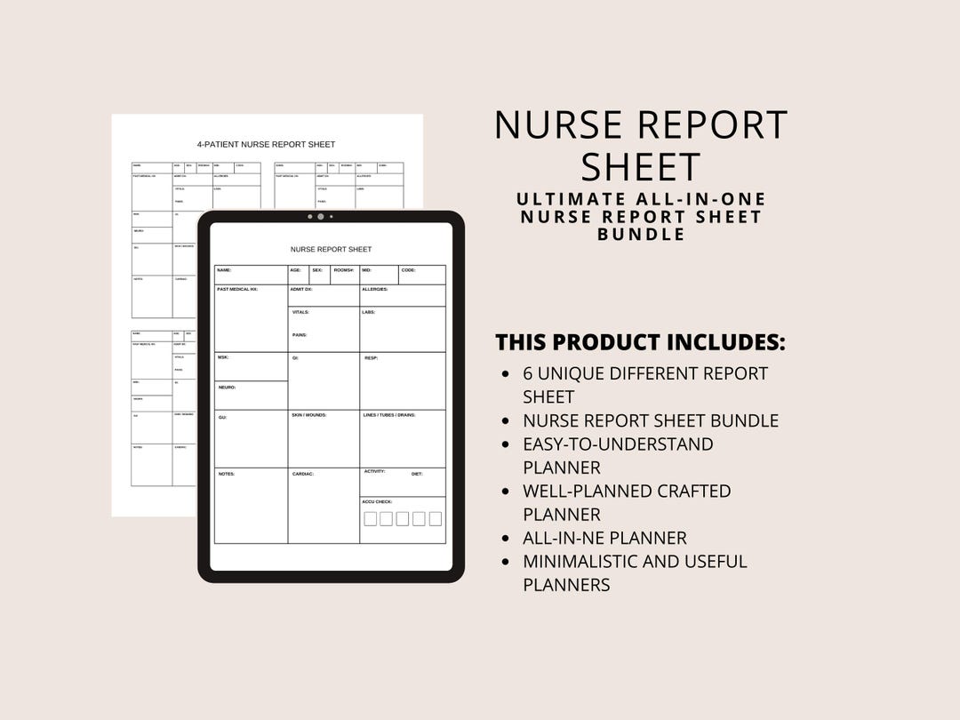Nurse Report Sheet Printable, 4-patient Nurse Report Sheet, Nurse ...