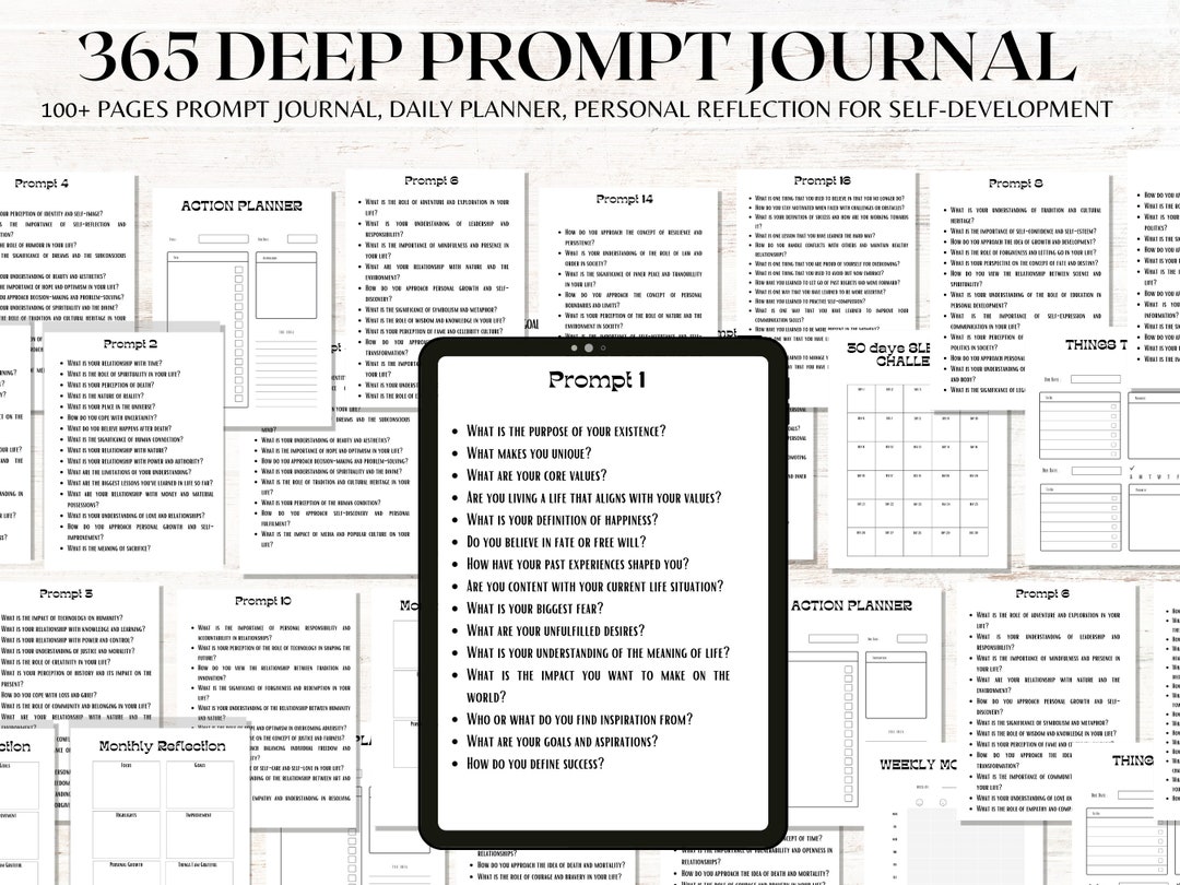 365 Prompts Journal, Deep Thought Writing Prompts, 5 Minute Journal ...