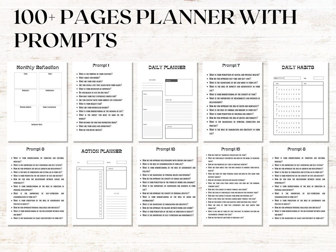 365 Prompts Journal, Deep Thought Writing Prompts, 5 Minute Journal ...