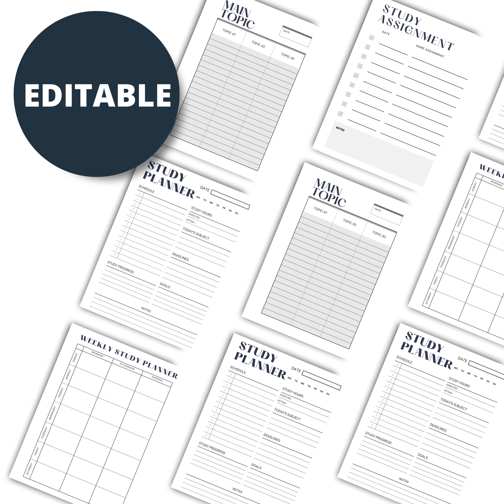 Minimalist Study Planner Printable, Academic Study Planner Printable ...