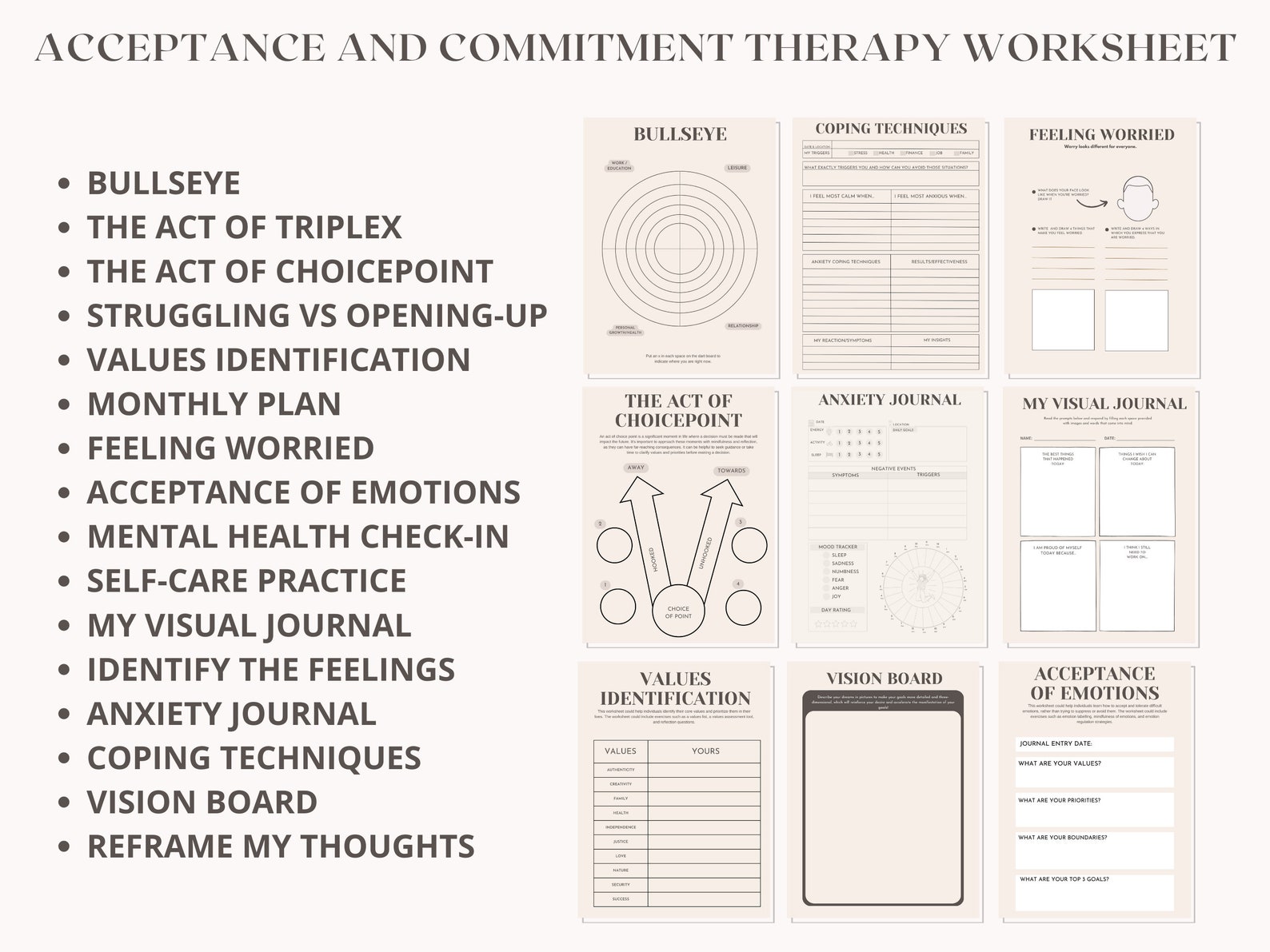 Printable Acceptance Therapy Worksheets - Mindfulness, DBT, and ACT ...
