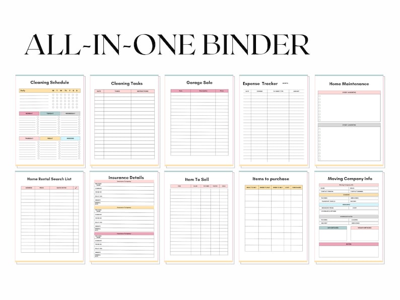 Moving Checklist, Moving Planner, Moving Binder, Moving Organization ...