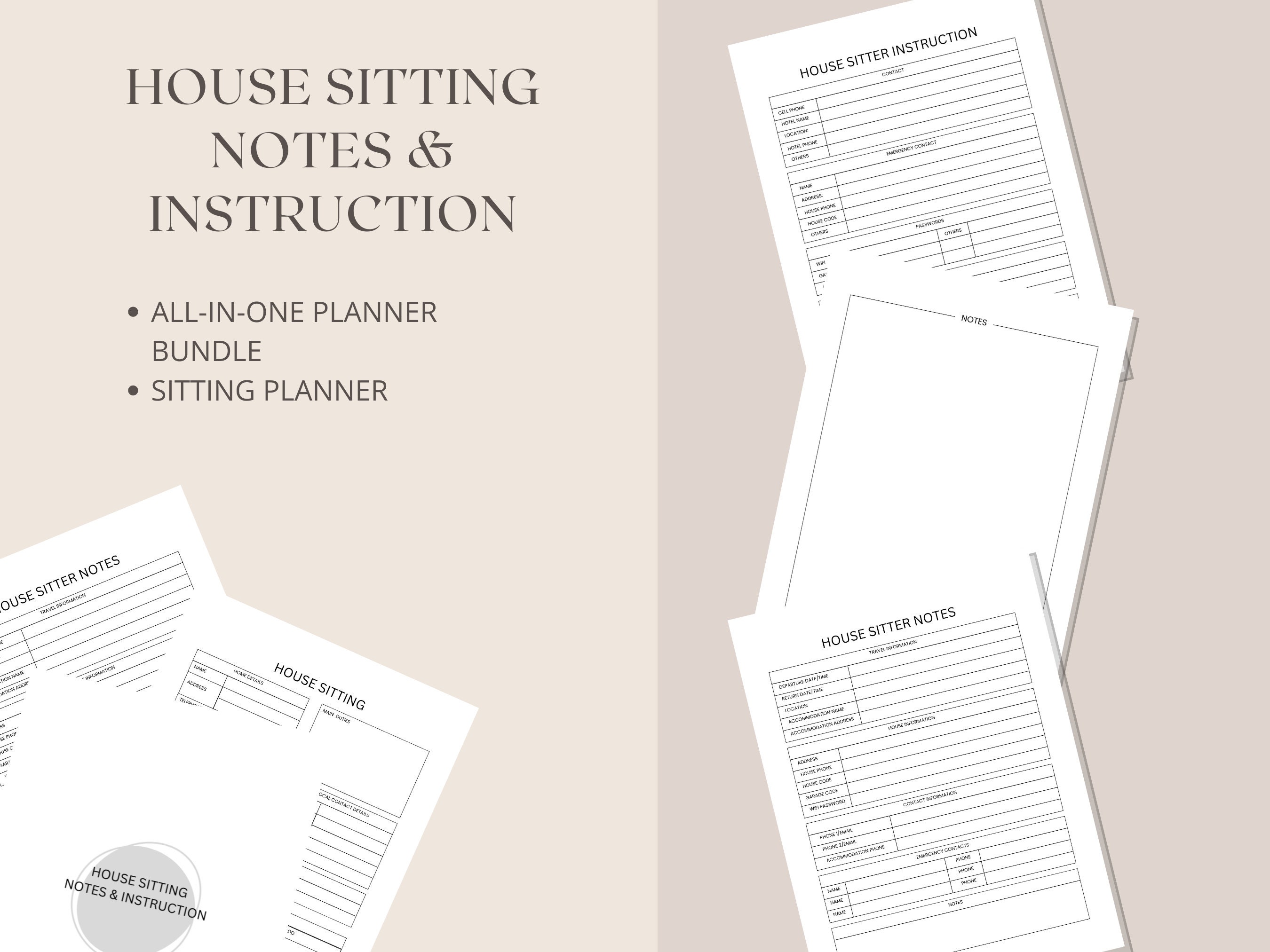 House Sitter Instruction, House Sitter Binder, House Sitter ...