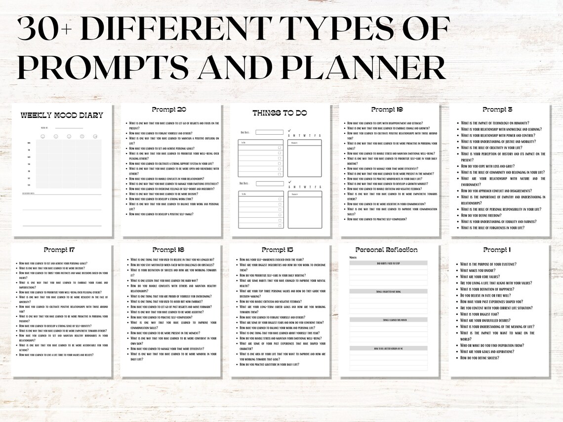 365 Prompts Journal, Deep Thought Writing Prompts, 5 Minute Journal ...