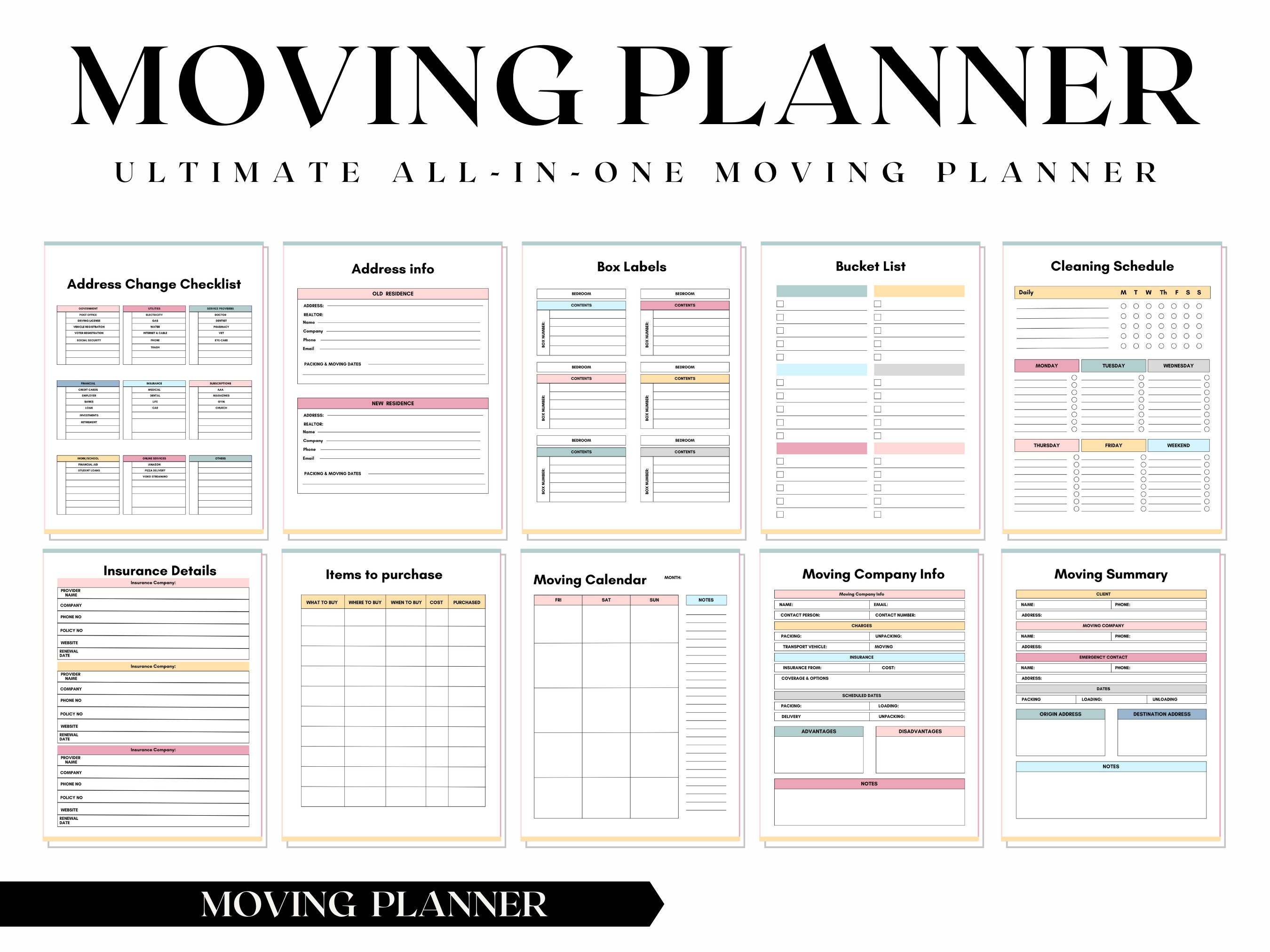 Moving Planner, Moving Checklist, Moving Binder, Moving Gift, Moving ...