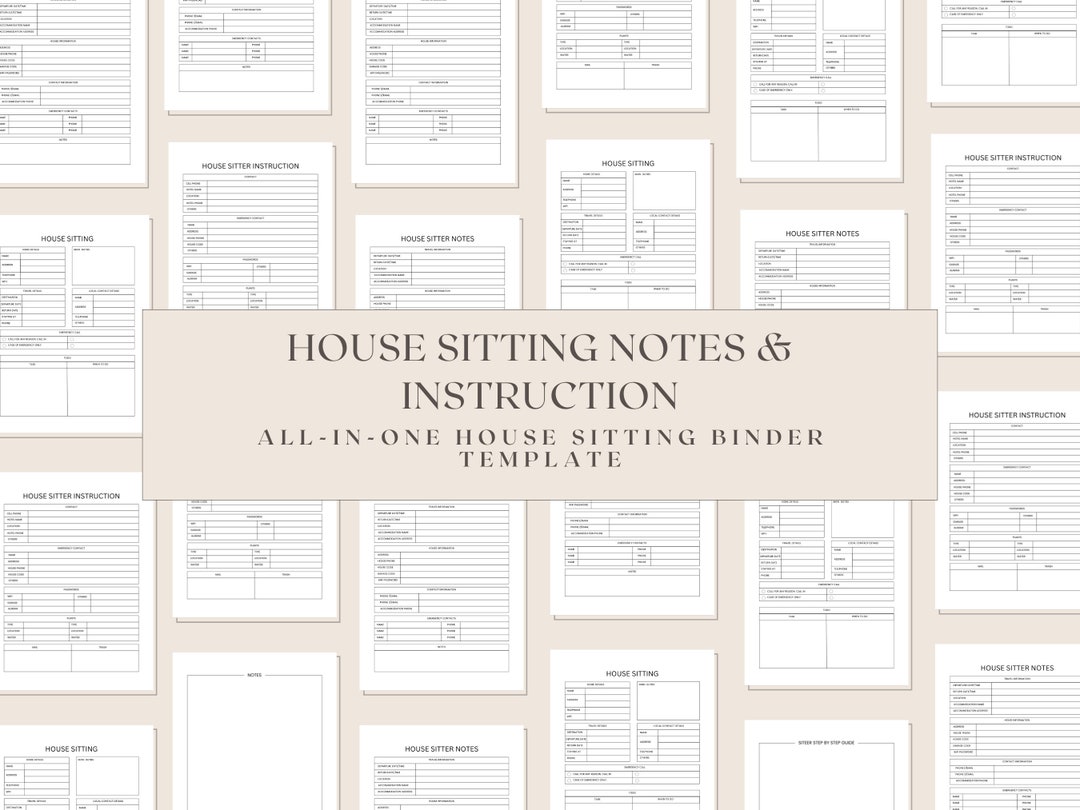 House Sitter Instruction and Notes, House Sitting Binder, House Sitting ...