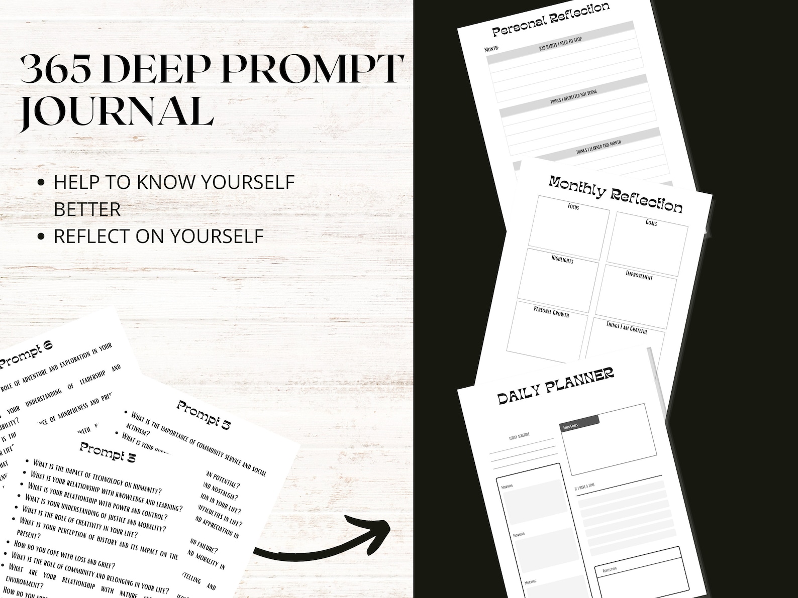 365 Prompts Journal, Deep Thought Writing Prompts, 5 Minute Journal ...