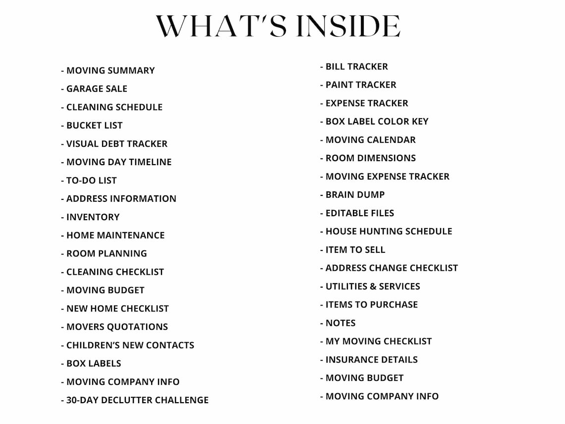 Moving Checklist, Moving Planner, Moving Binder, Moving Organization ...