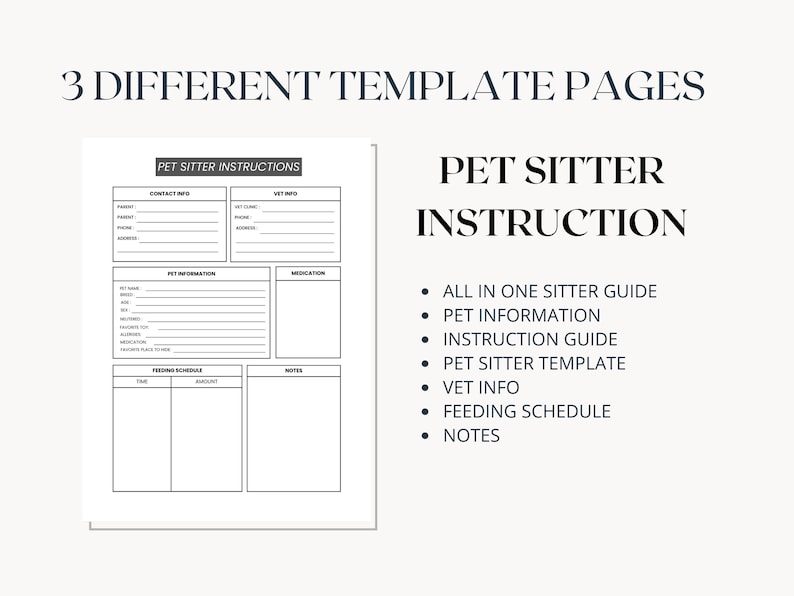 Pet Sitter Guide Template, Printable Dog Sitter Instructions, Pet Care ...