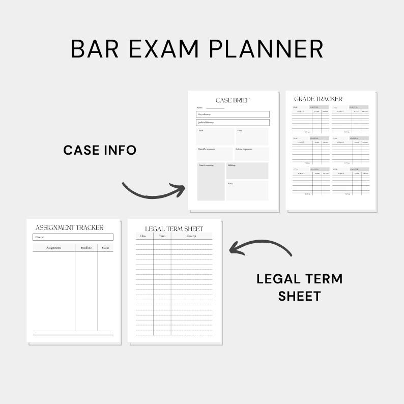 Bar Exam Planner & Study Tracker | Law Student Bar Prep, Legal Study ...