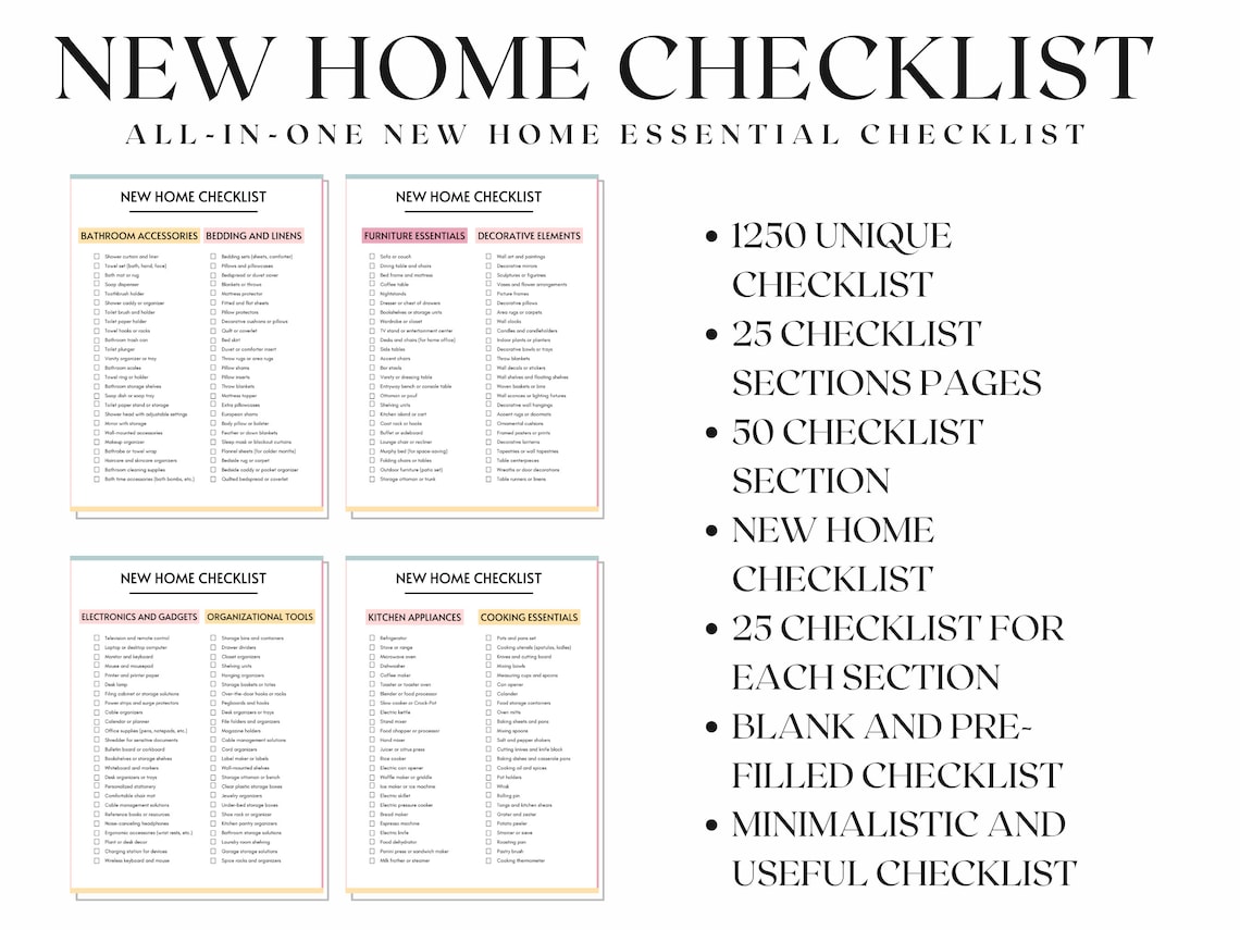 New Home Essentials Checklist New Home Checklist Home - Etsy