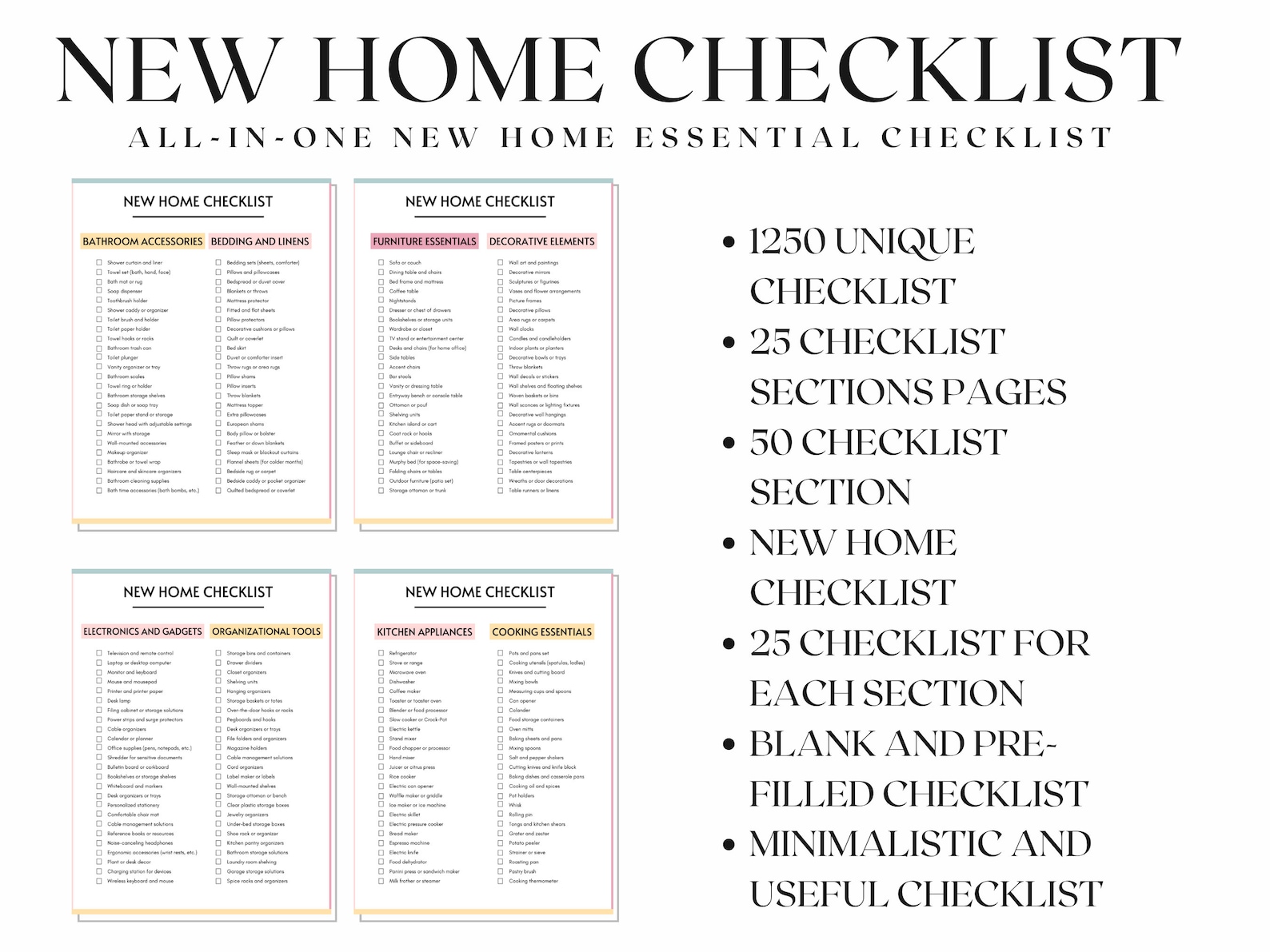 New Home Essentials Checklist, New Home Checklist, Home Checklist, Home ...