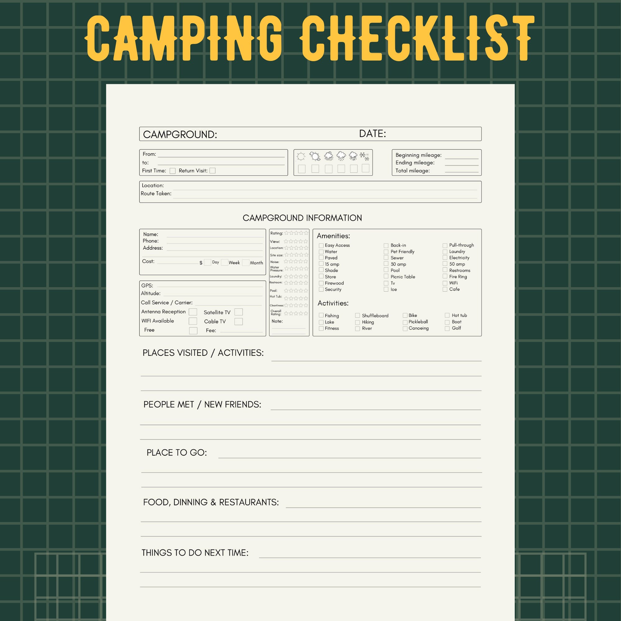 Camping Planner Checklist Tent Glamping Check List Binder Minimal ...