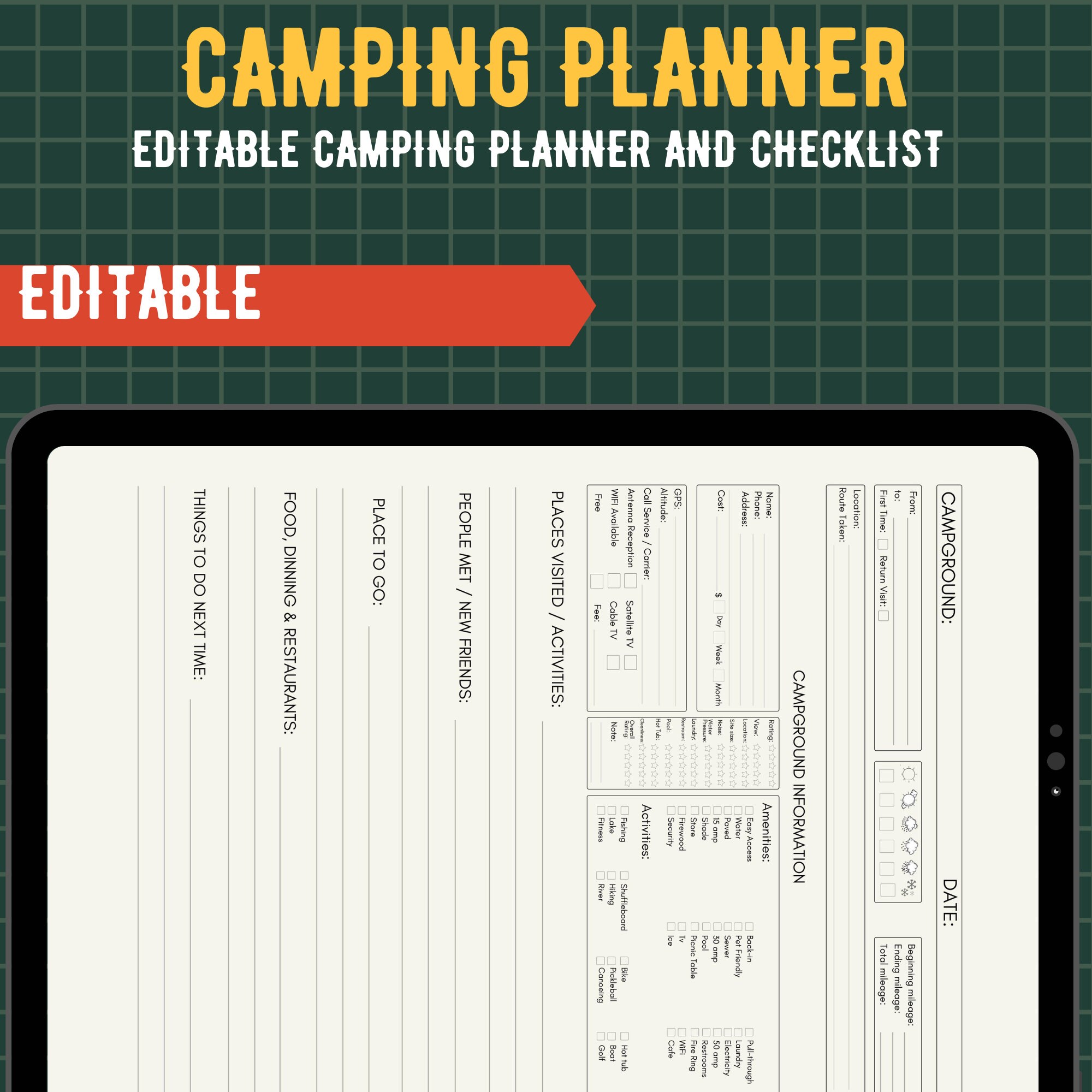 Camping Planner Checklist Tent Glamping Check List Binder Minimal ...