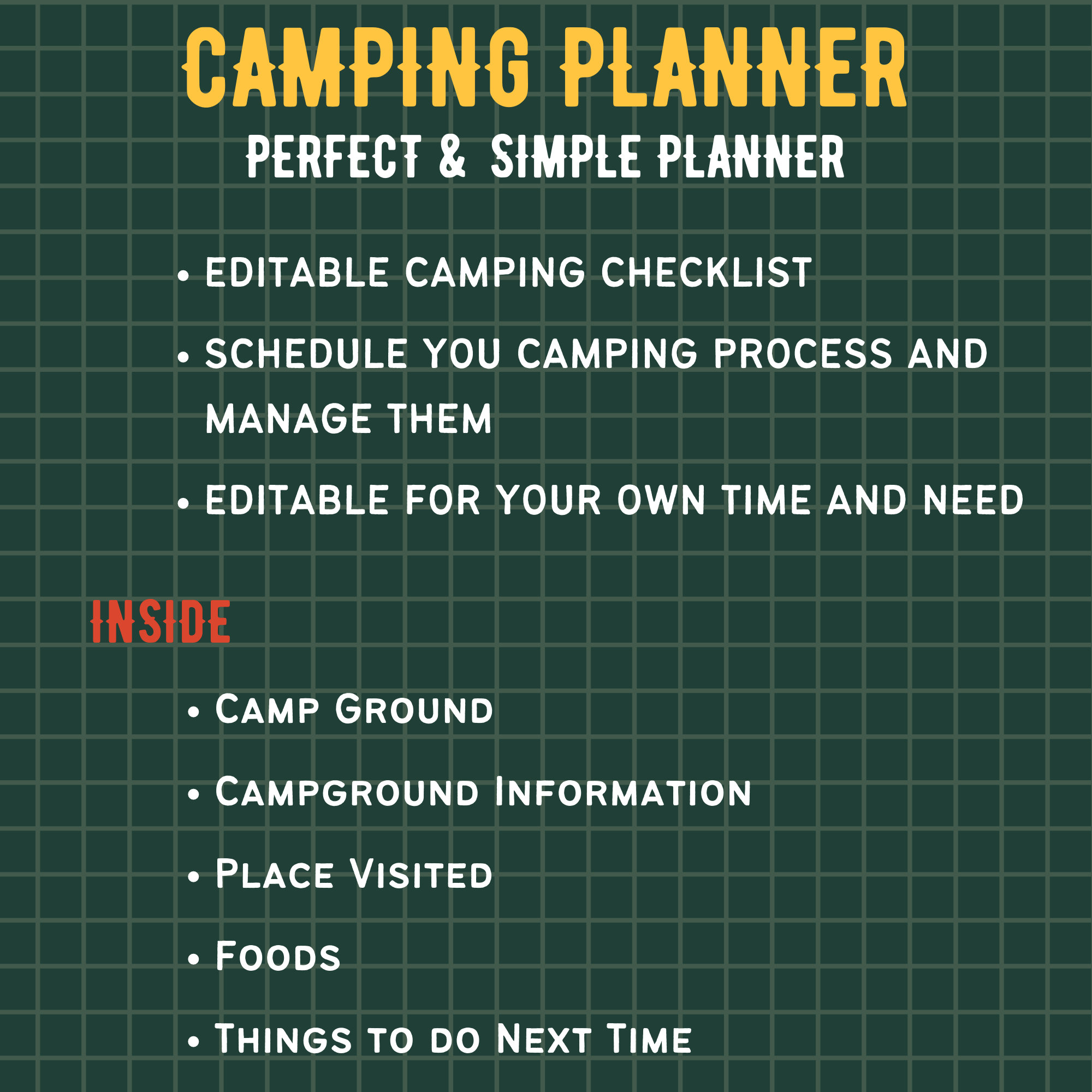 Camping Planner Checklist Tent Glamping Check List Binder Minimal ...