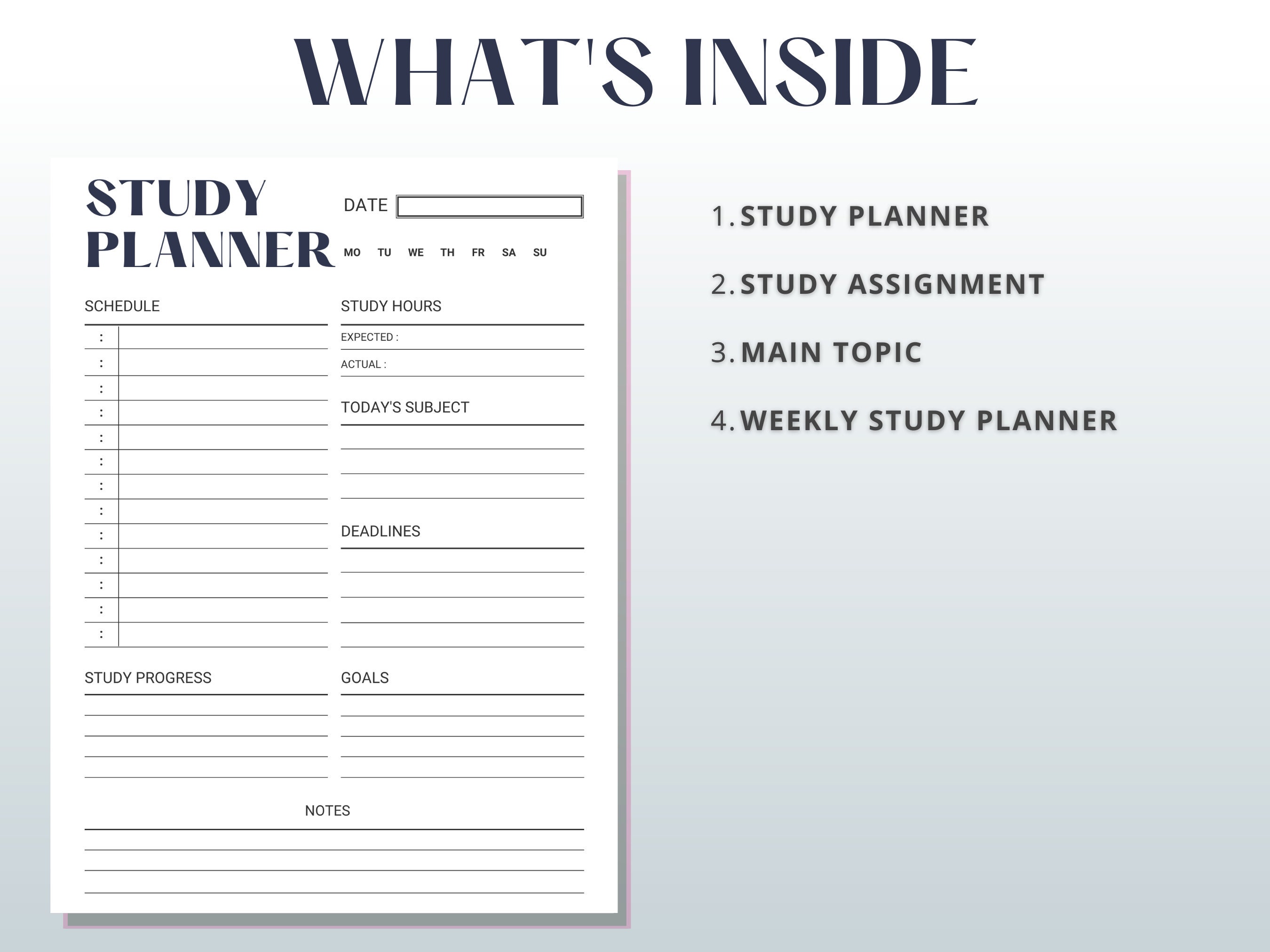 Daily Study Planner, Study Plan, Study Checklist, Grad School Planner ...