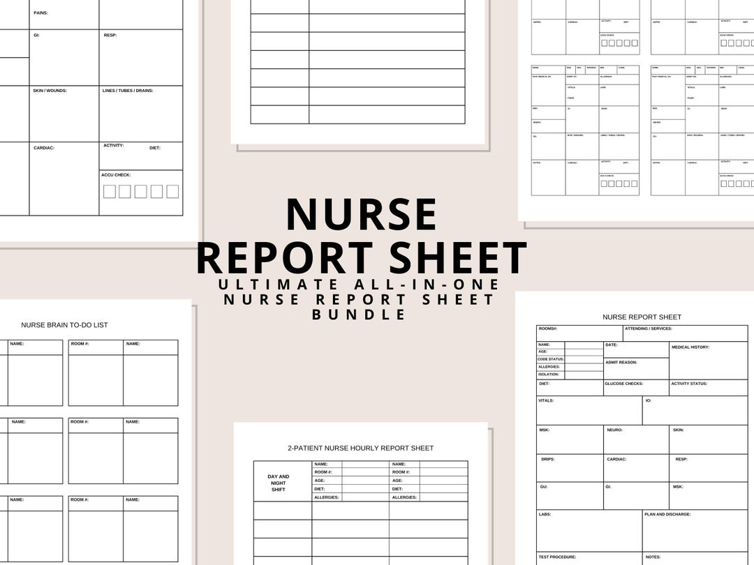 Nurse Report Sheet Printable, 4-patient Nurse Report Sheet, Nurse ...