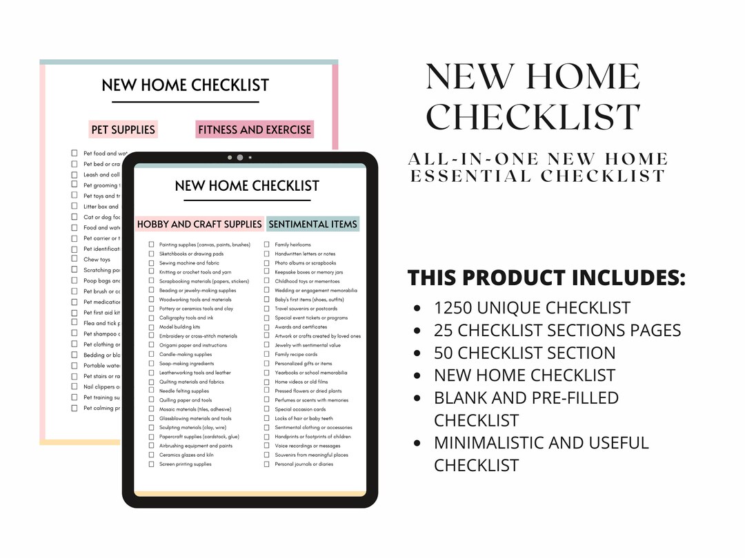 New Home Essentials Checklist, New Home Checklist, Home Checklist, Home ...