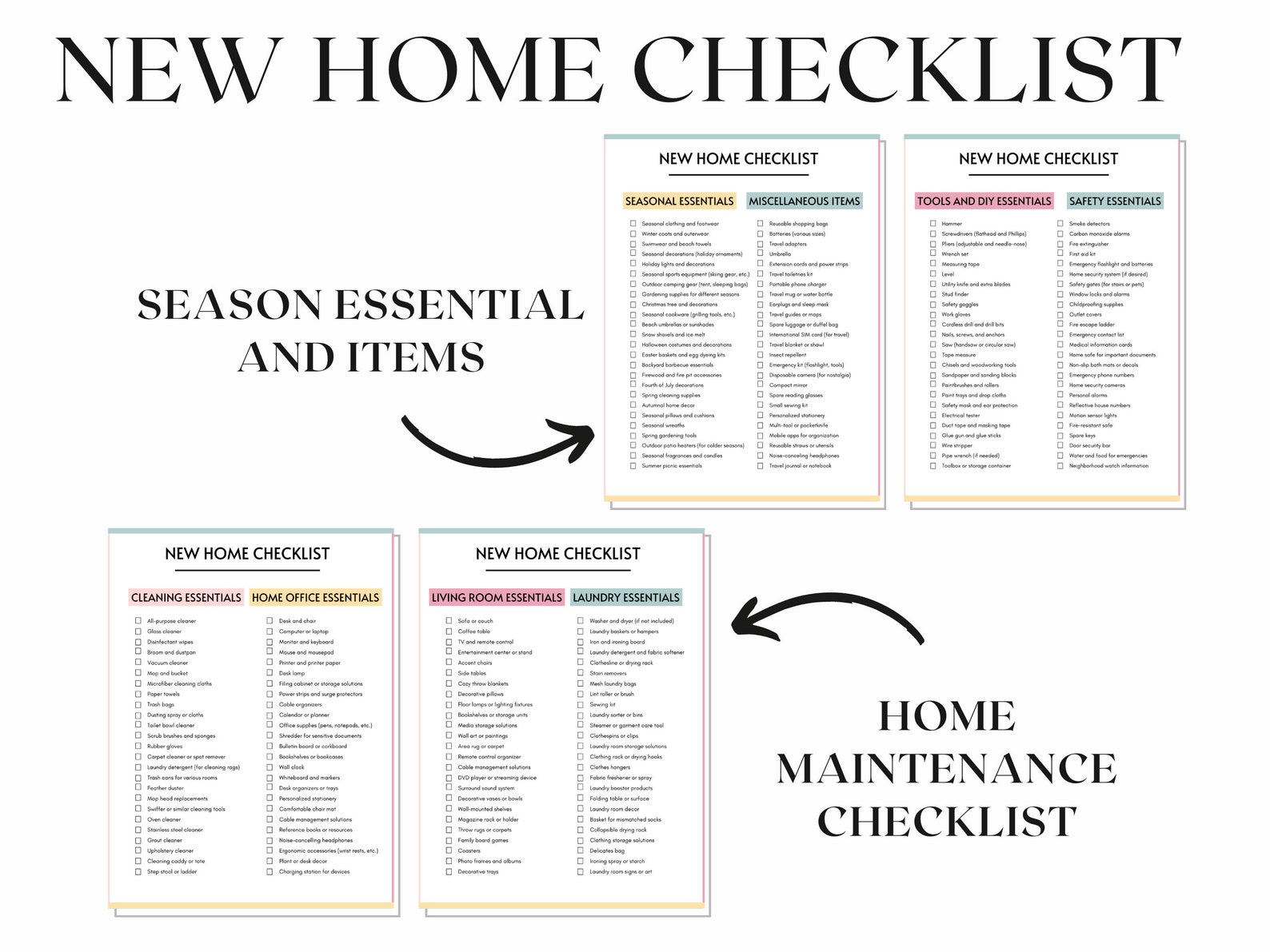 New Home Essentials Checklist, New Home Checklist, Home Checklist, Home ...