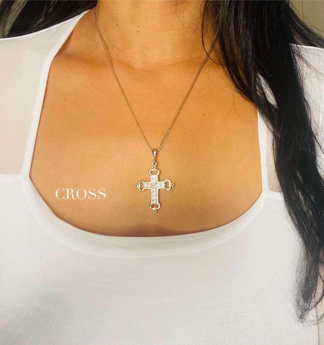 Cross Necklace, Large Size Cross Necklace CZ - Etsy