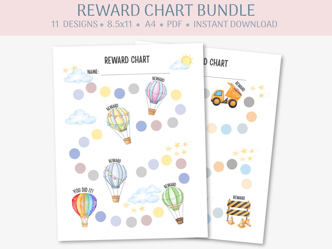 Kids Reward Charts Bundle | 11 Themes, Potty Training, Chores (digital ...