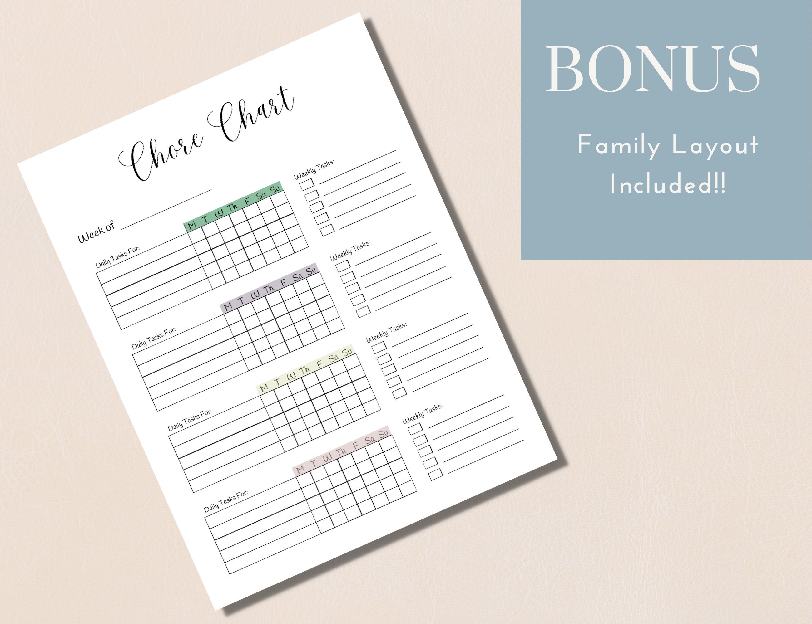 Modern Weekly Chore Chart Printable - Instant Download - Kids, Family ...