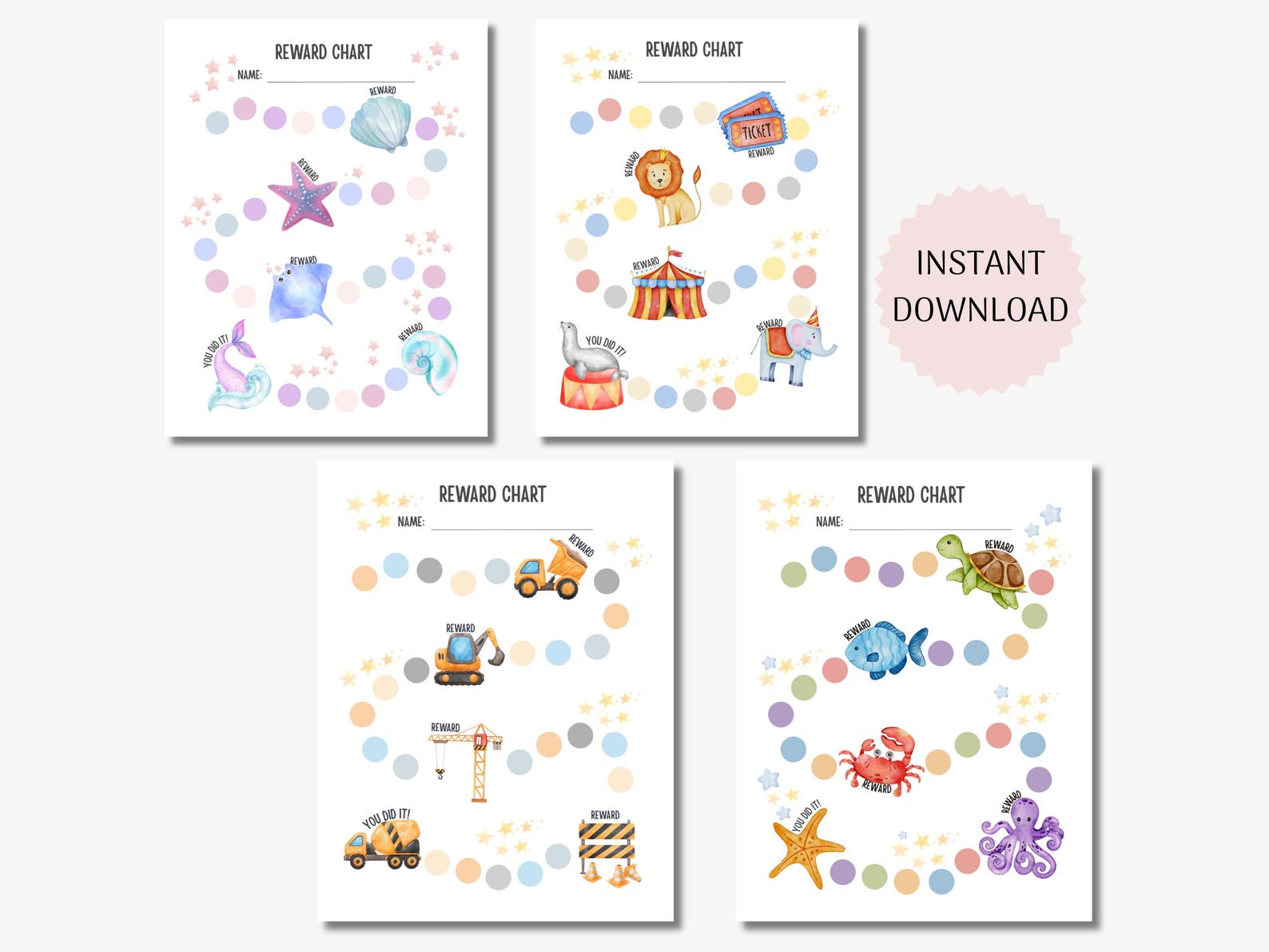 Kids Reward Charts Bundle | 11 Themes, Potty Training, Chores (digital ...