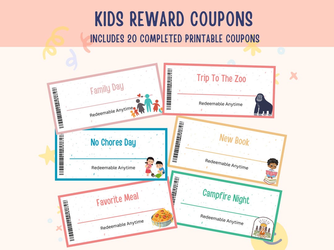 Kids Reward Coupon Printable, Chores Reward, Printable Reward Vouchers ...