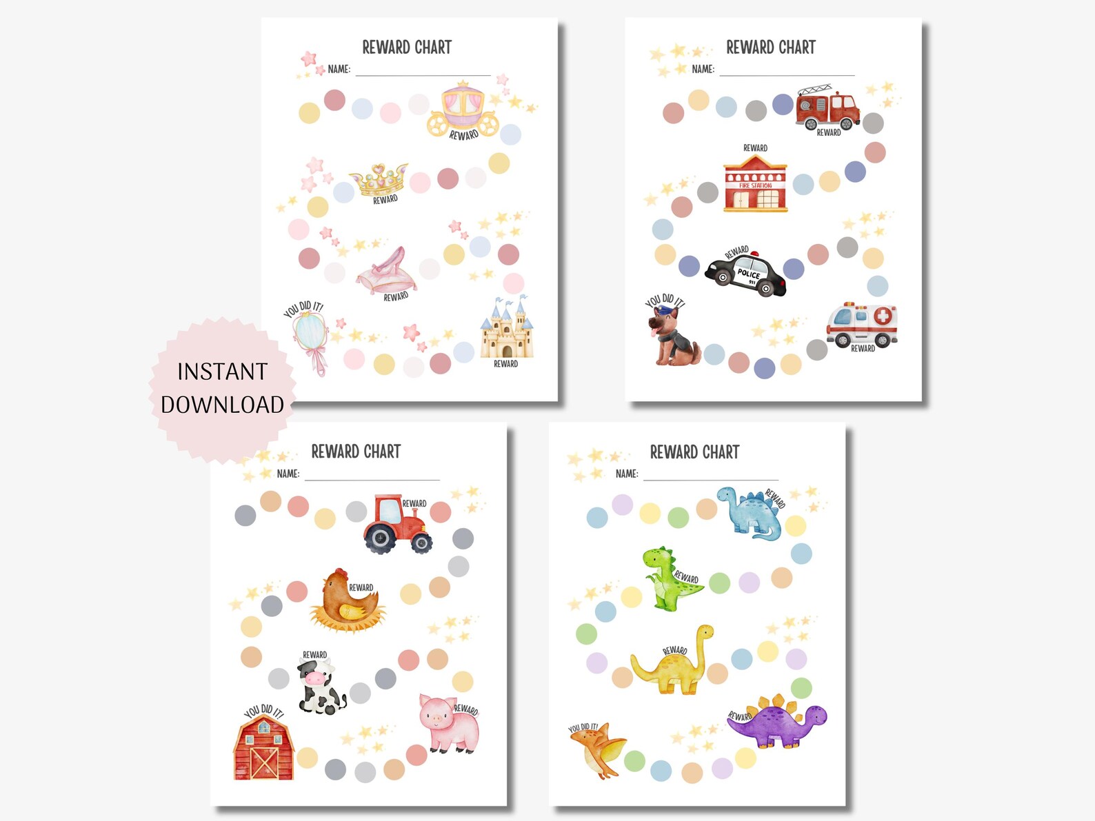 Kids Reward Charts Bundle | 11 Themes, Potty Training, Chores (digital ...