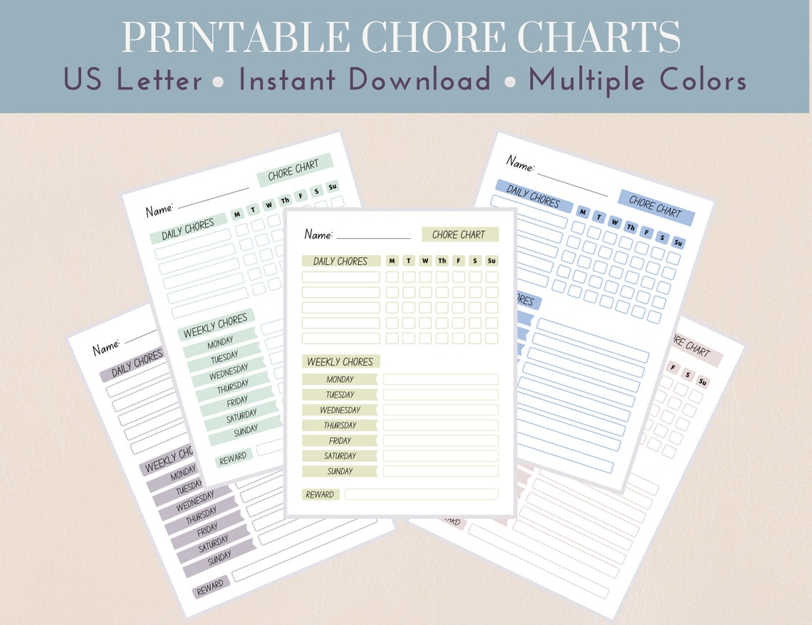 Modern Weekly Chore Chart Printable - Instant Download - Kids, Family ...