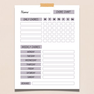 Modern Weekly Chore Chart Printable - Instant Download - Kids, Family ...