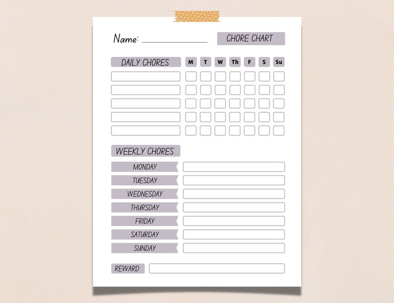 Modern Weekly Chore Chart Printable - Instant Download - Kids, Family ...