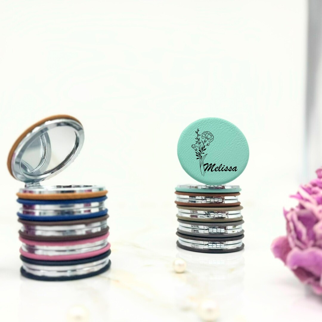 Birth Flower, Custom Engraved, Laser Engraving Mirror, Pocket Mirror ...