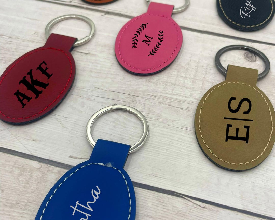 Round Keychain,personalized Leather, With Keyring Attached, Key Fob ...