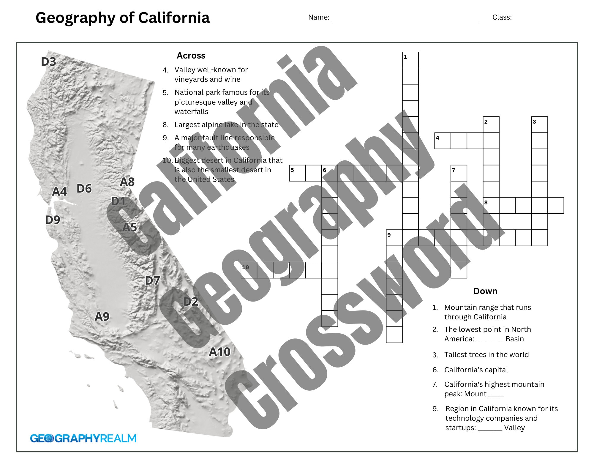 California Geography Crossword Puzzle for Grades 3-5 (digital Download ...