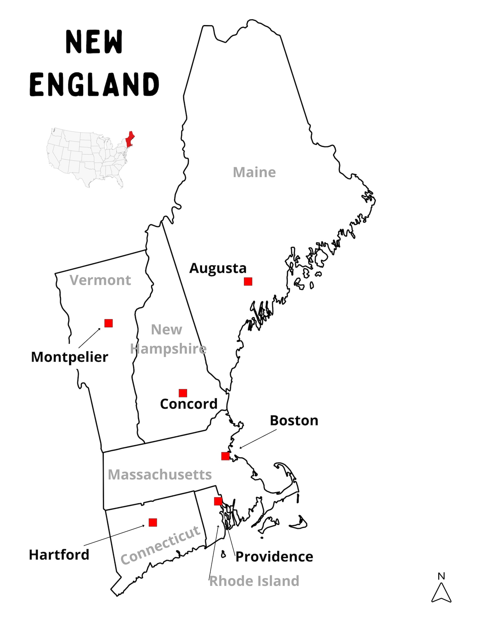 New England Geography Printables: Outline Maps, Word Search, and ...
