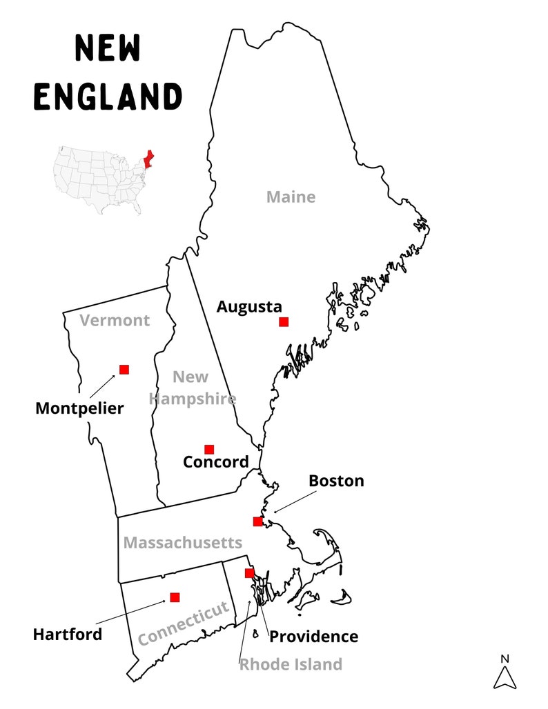 New England Geography Printables: Outline Maps, Word Search, and ...