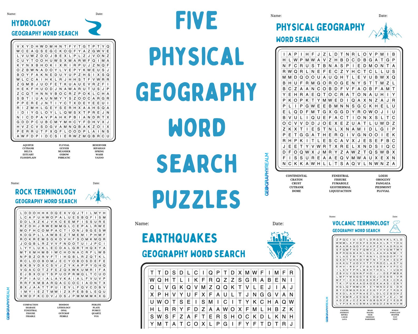 Physical Geography Word Search Puzzles - Five Games and Answer Sheets ...