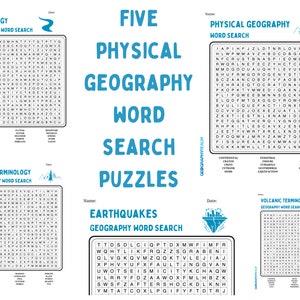 Physical Geography Word Search Puzzles - Five Games and Answer Sheets ...