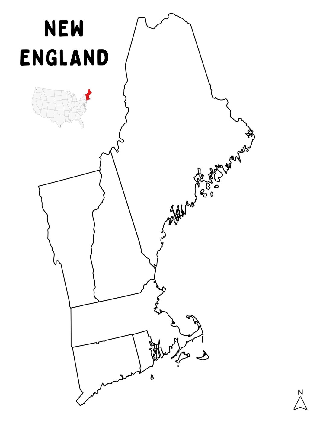 New England Geography Printables: Outline Maps, Word Search, and ...
