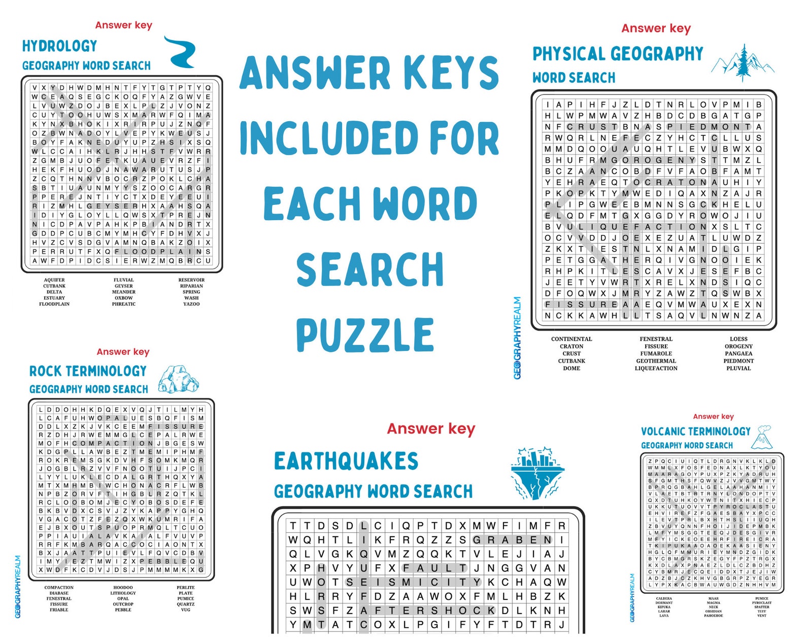 Physical Geography Word Search Puzzles - Five Games and Answer Sheets ...