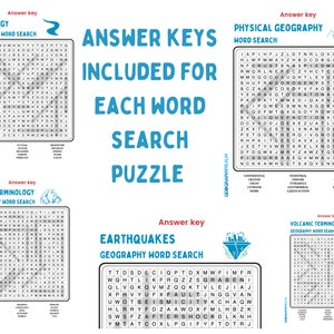 Physical Geography Word Search Puzzles - Five Games and Answer Sheets ...